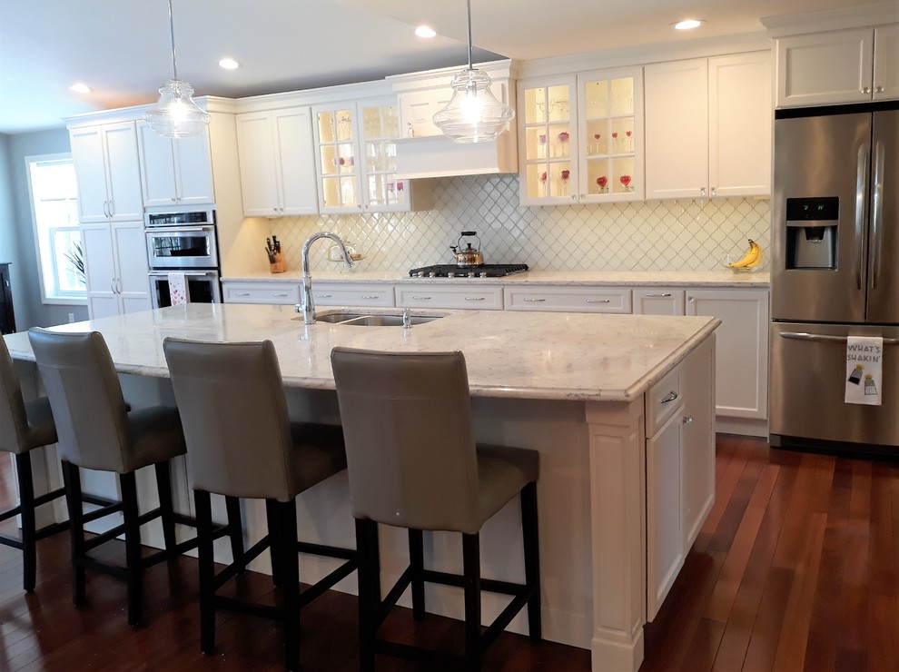 Amherst, Traditional White Kitchen & Desk - Transitional - Kitchen ...