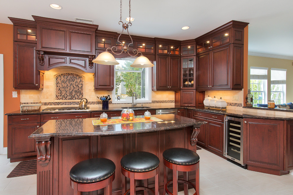 Angled Glass Corner Cabinet with Appliance Garage - Traditional ...