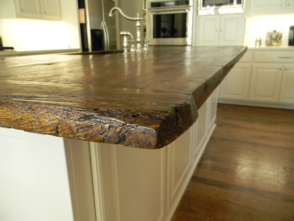 Antique White Oak Barnwood Kitchen Island - Rustic - Kitchen - Houston ...