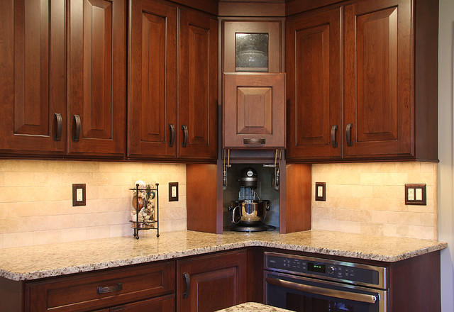 Appliance garage corner cabinet store