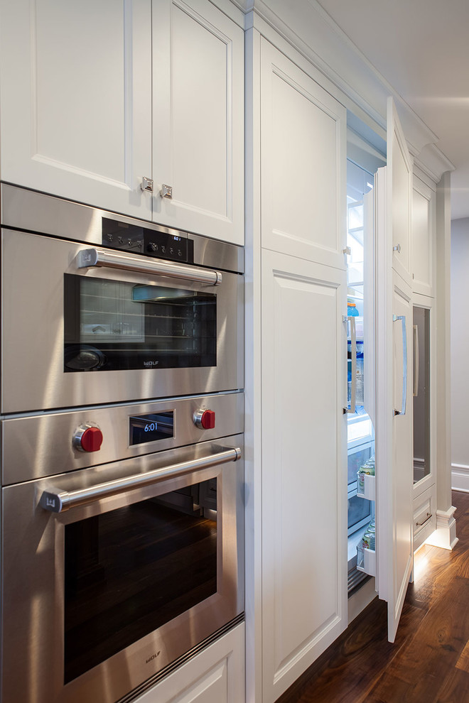 Appliance Wall with Wolf Ovens, Integrated Fridge - Transitional ...