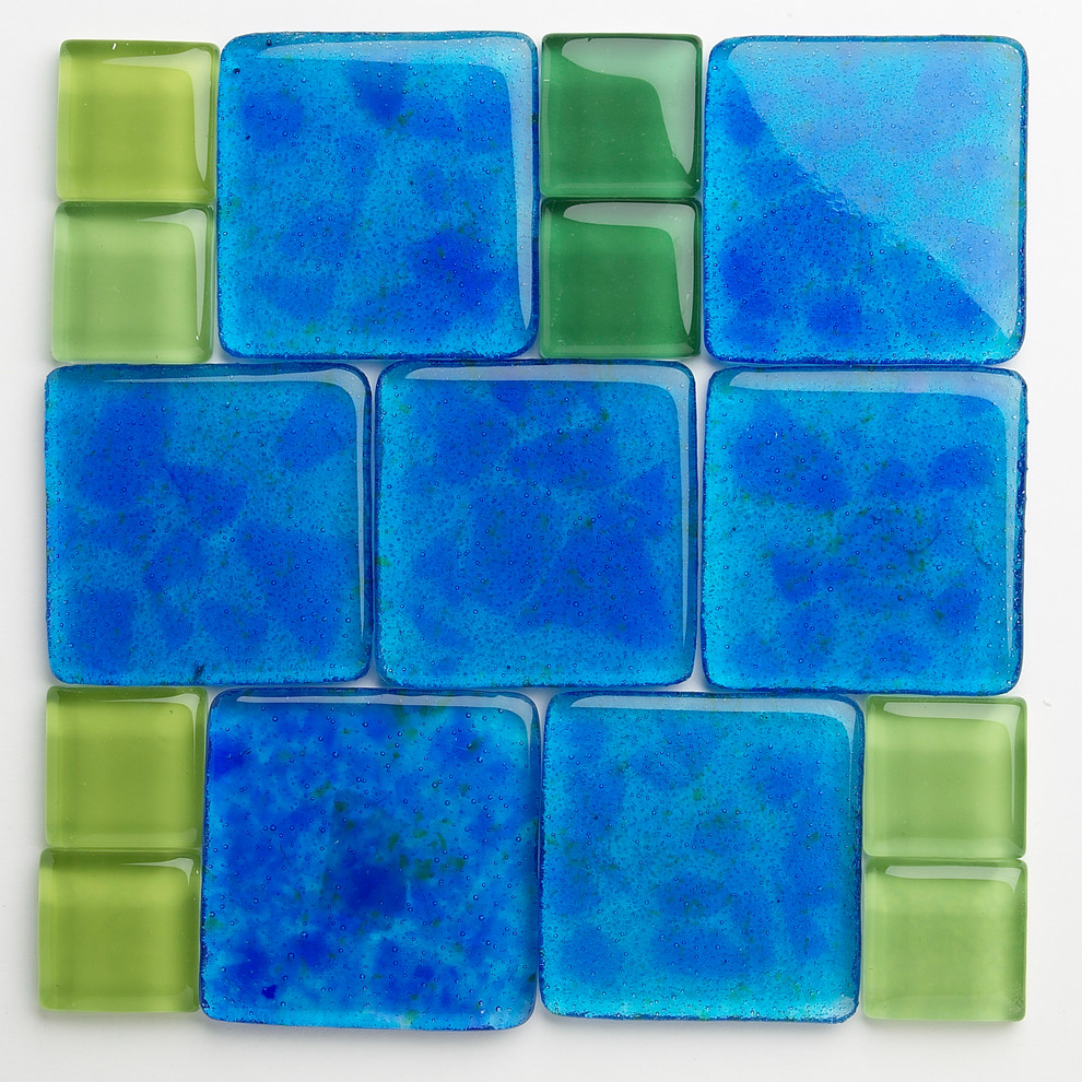 Aqua and seaweed colored Recycled Glass Backsplash Tile - Kitchen ...