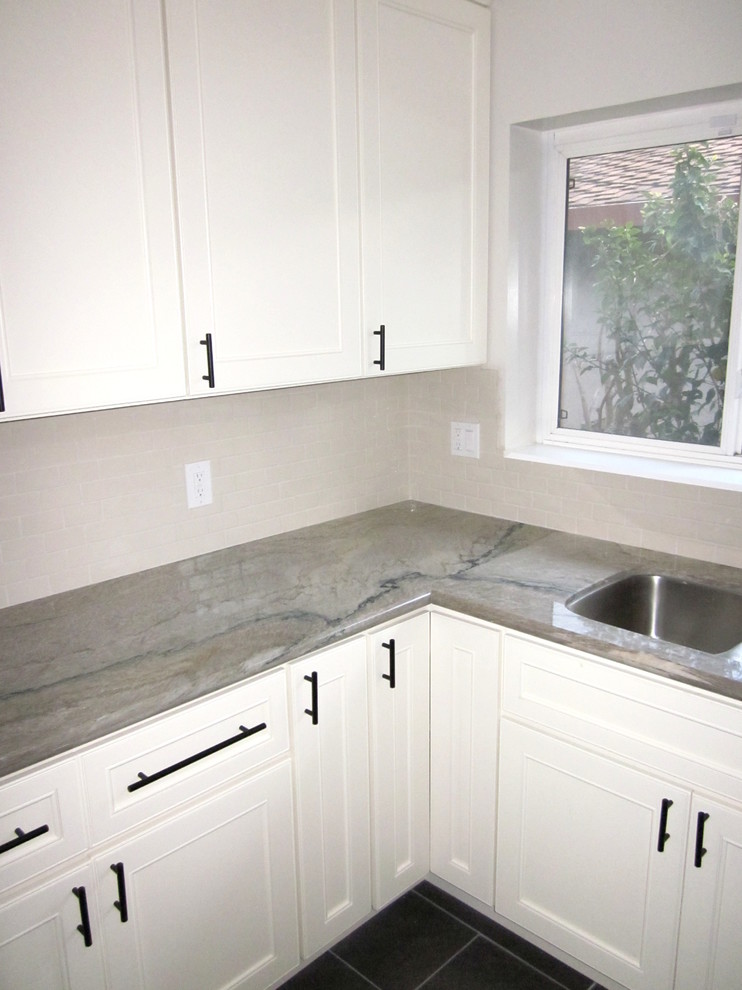 Aquarelle Counter with White Subway Tile Kitchen - Traditional ...