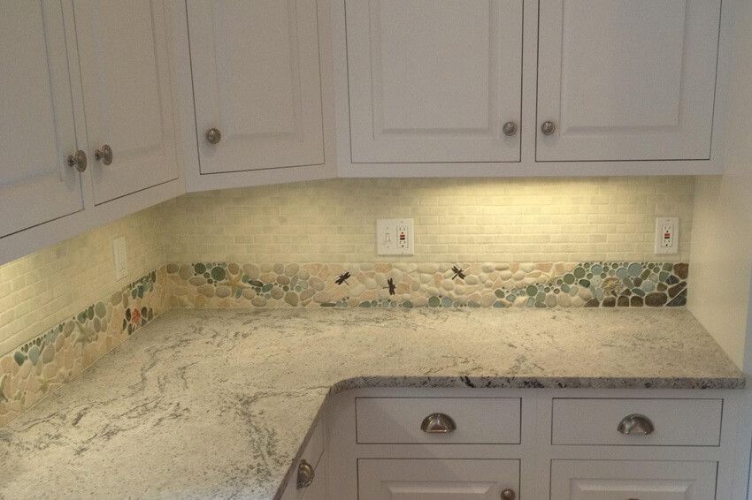 Backsplash Border with White Cabinets in Cape Cod - Eclectic - Kitchen ...