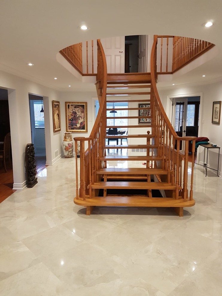 Bathroom, kitchen and foyer floor - Transitional - Staircase - Toronto ...