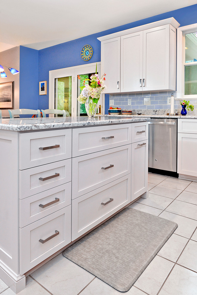 Beachy White Kitchen with Blue Accents in Columbia, MD - Transitional ...