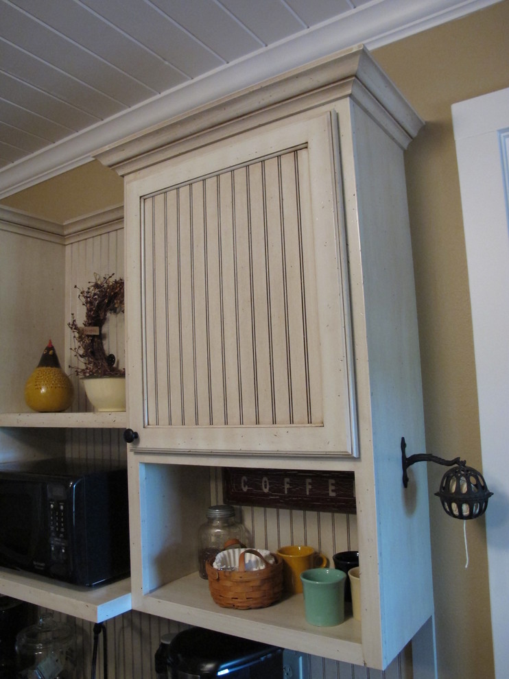 Bead Board Upper Cabinet With Crown Molding & Open Shelf - Farmhouse - Kitchen - Little Rock ...