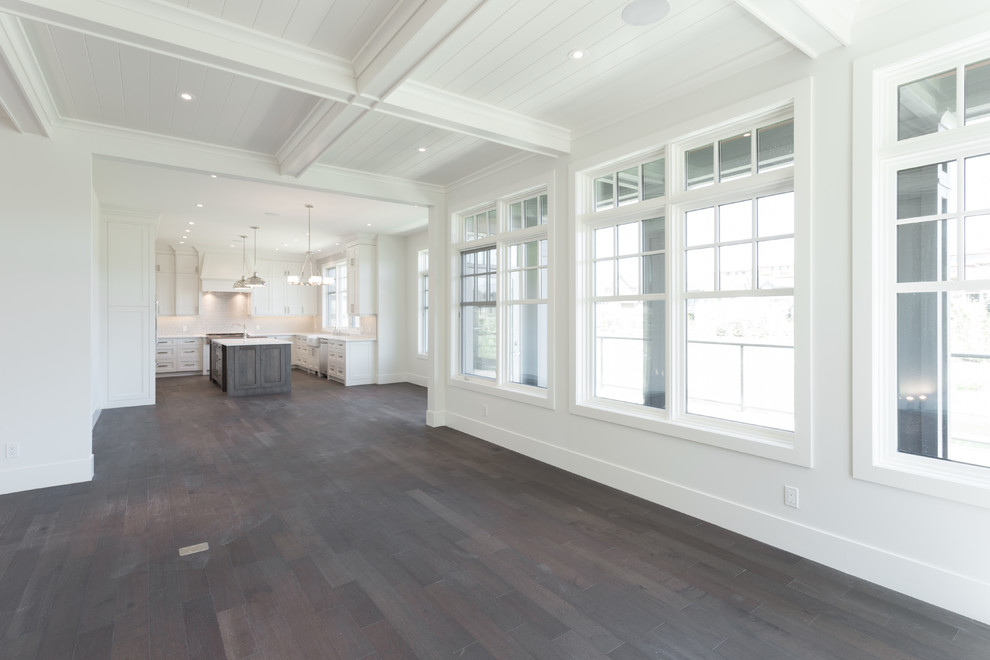 Beadboard ceiling and beams, Rift cut white oak Island, White shaker ...