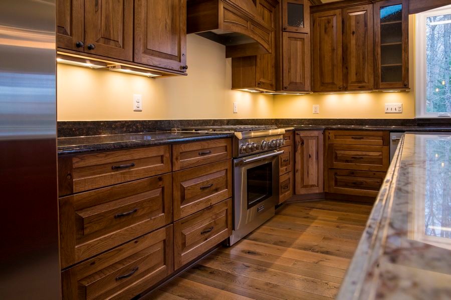 Beautiful Hickory kitchen cabinets with stainless steel oven ...