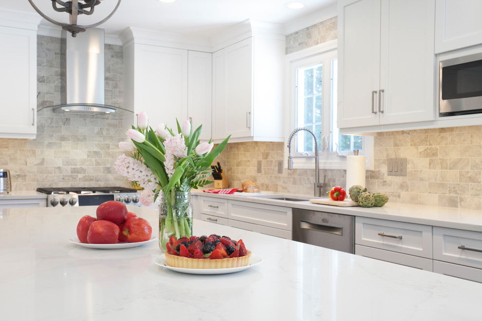 Beautiful White Quartz Countertops - Transitional - Kitchen ...