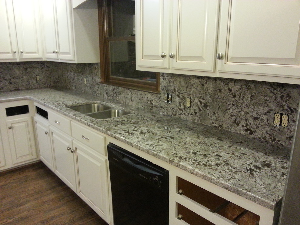 Bianco Antico Counter-top and full height granite back splash ...