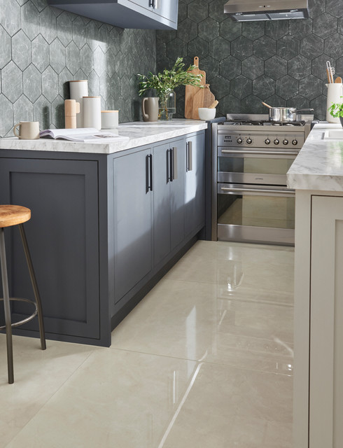 Bistro Black Hexagon Marble Effect Tile - Contemporary - Kitchen ...