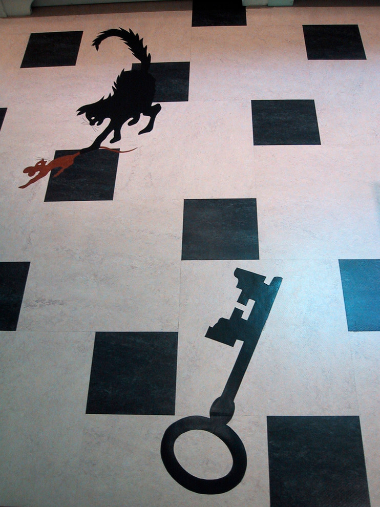 Black and White Linoleum Tile Inlay Floor - Contemporary - Kitchen ...