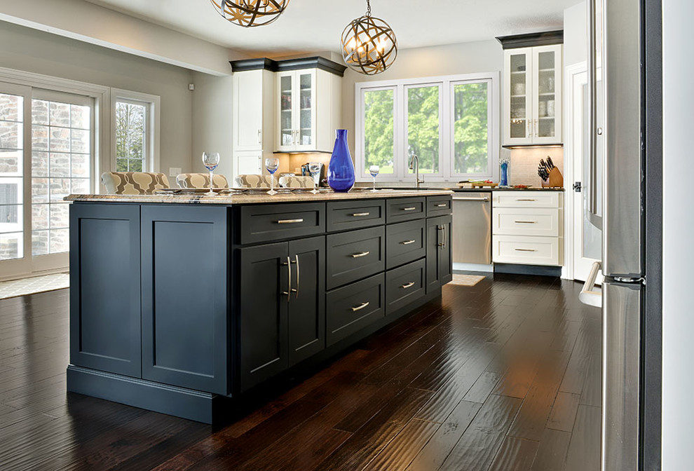 Black and White Open Floor Plan Kitchen - Transitional - Kitchen ...