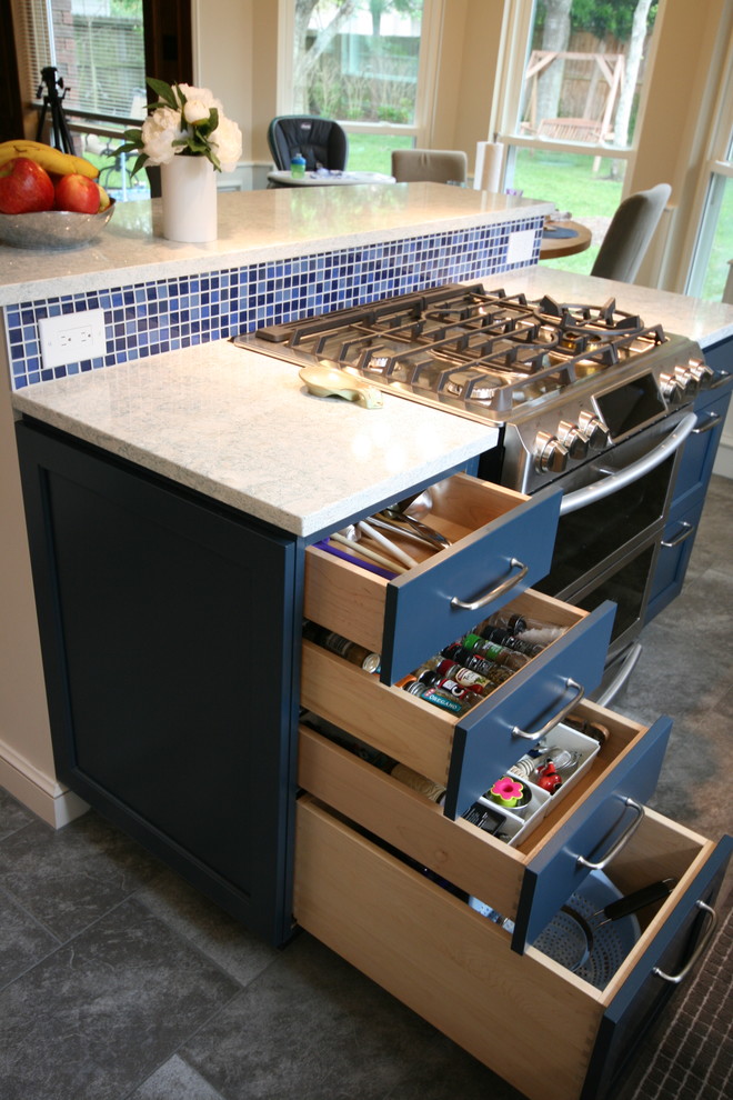 Blue Base Cabinets with White Upper Cabinets in Houston - Contemporary ...