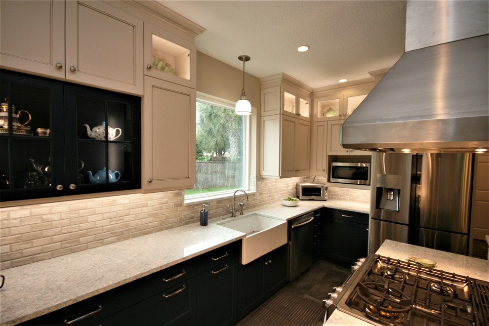 Blue Base Cabinets with White Upper Cabinets in Houston - Contemporary ...