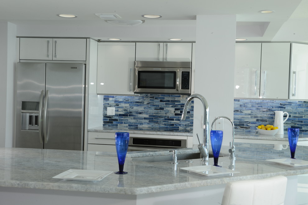 Blue Glass Tile and Marble Kitchen Remodel - designed by Bill Feinberg ...
