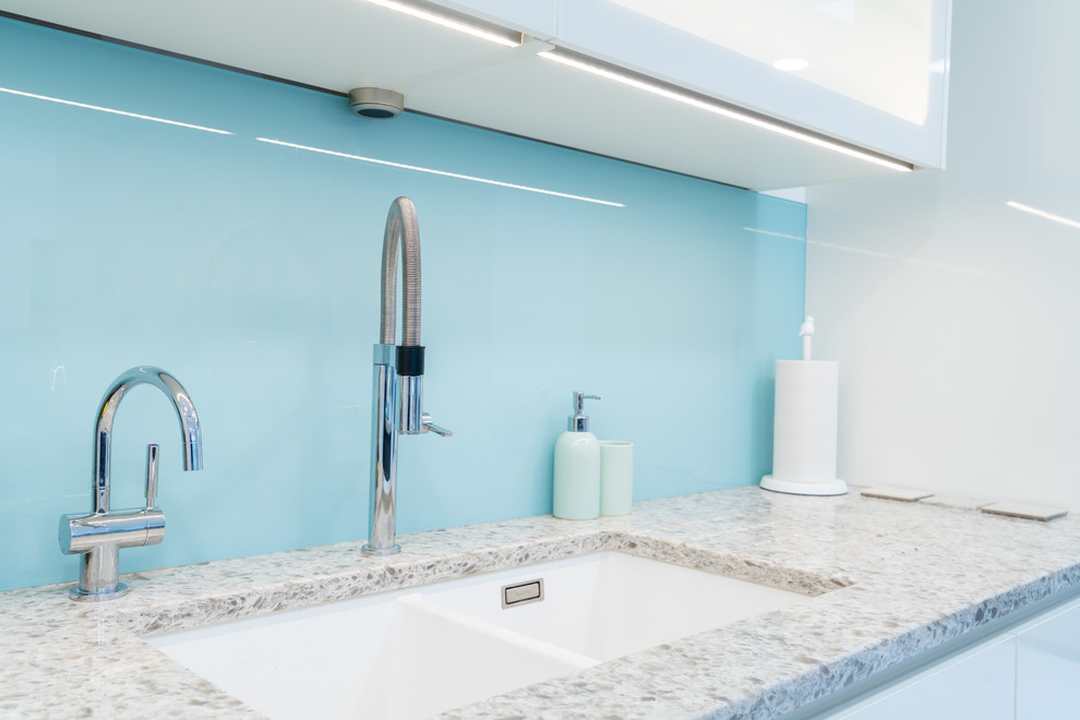 Blue Kitchen Splashback - Modern - Kitchen - London - by LWK London ...