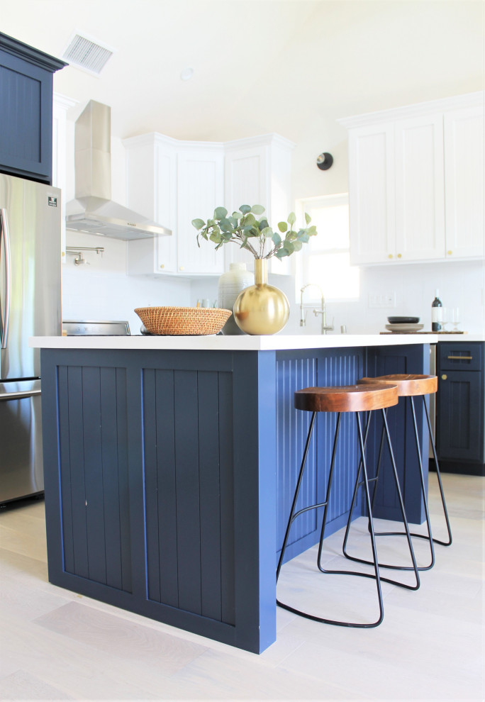 Blue Painted Kitchen Island with Counter Stools - Modern - Kitchen ...