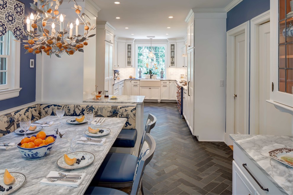 Blue, White, Orange Kitchen - Transitional - Kitchen - New York - by ...
