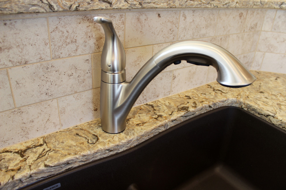 Broglen Quartz Countertops with Eternal Limestone Tile Backsplash ...