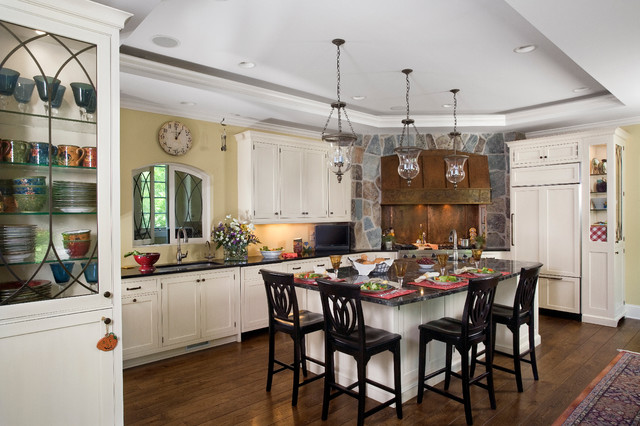 Brookhaven Recessed Panel White Cabinet Kitchen with Island ...