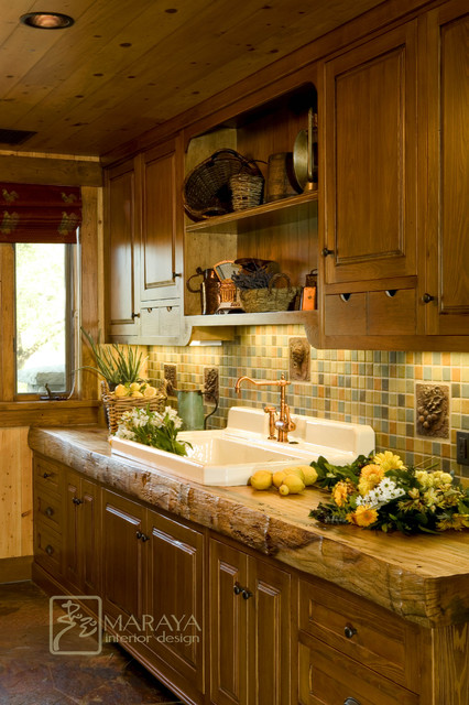 Black Mountain Ranch Butlers Pantry with Rustic Wood Counter - Country ...