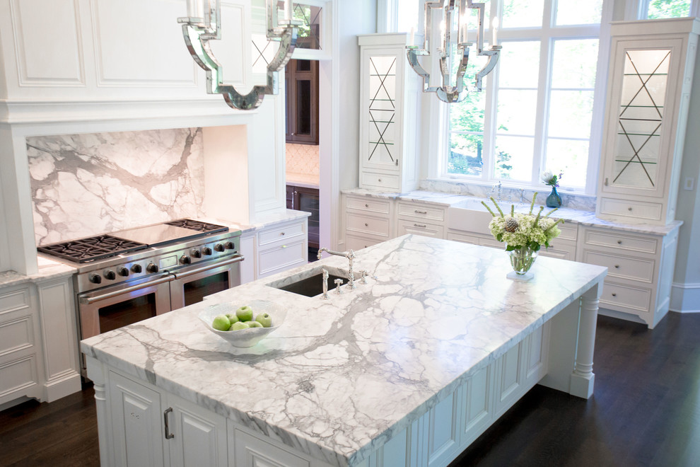 Calacatta Extra Marble Kitchen Countertops and Island - Transitional ...