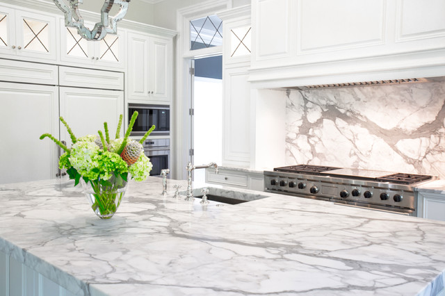 Calacatta Extra Marble Kitchen Countertops and Island - Transitional ...