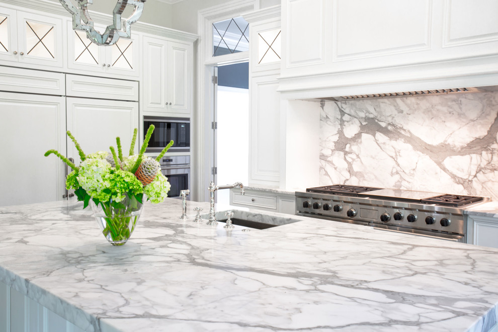 Calacatta Extra Marble Kitchen Countertops and Island - Transitional ...