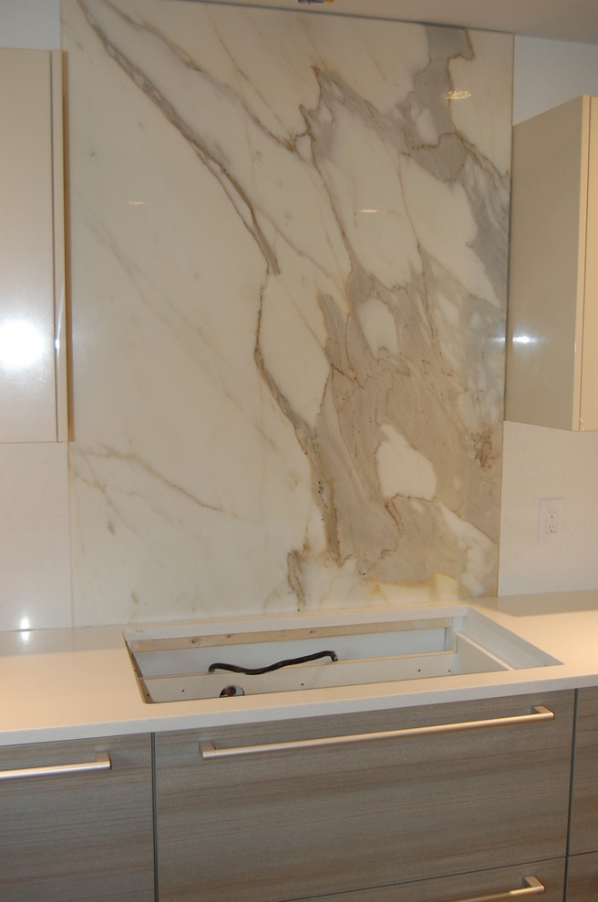 calacatta gold island and full height back splash - Contemporary ...