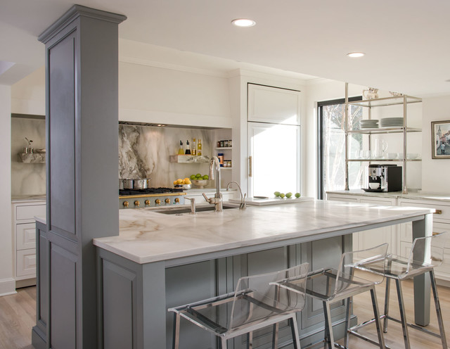 Calacatta Gold Marble Kitchen Countertops and Full Height Backsplashes ...