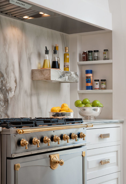 Calacatta Gold Marble Kitchen Countertops and Full Height Backsplashes ...