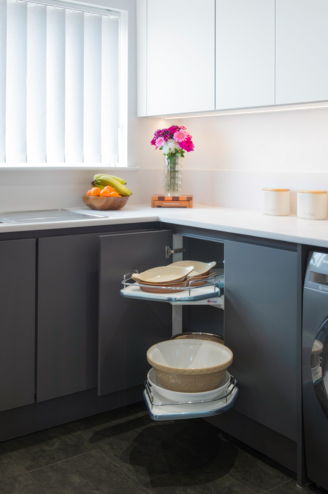 Charcoal grey and white Monochrome enclosed kitchen - Modern - Kitchen ...
