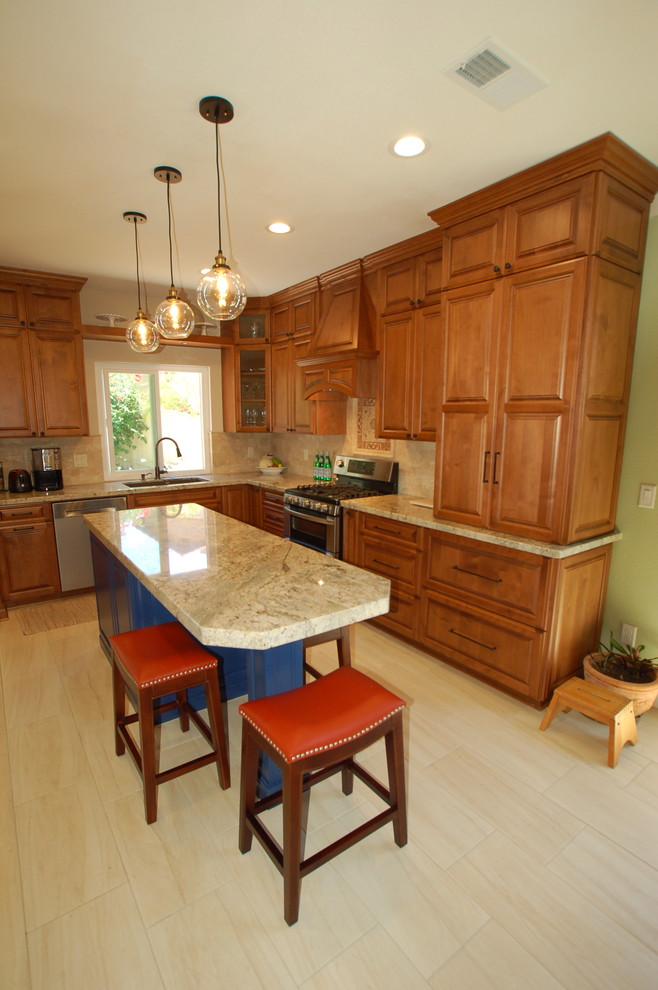 Chula Vista - Traditional Kitchen Remodel with Pop of Color Island ...