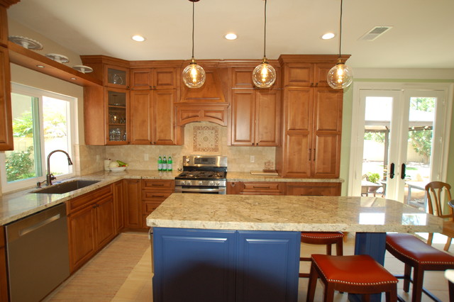 Chula Vista - Traditional Kitchen Remodel with Pop of Color Island ...