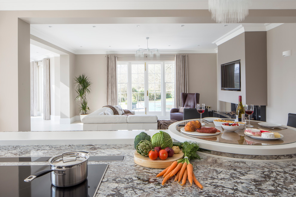 Circular Breakfast Bar With and Burr Oak Inlay and Glass Worktop ...