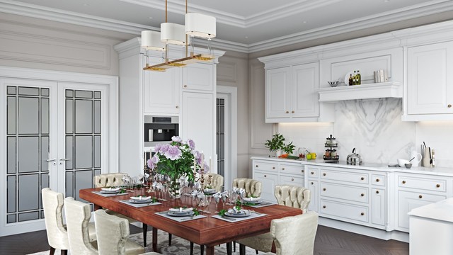Classic House Design 3D Renderings. Kitchen /Hall Interiors - Clásico ...