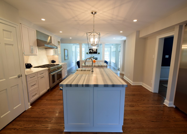 Classic Modern Kitchen with Blue Bar - Transitional - Kitchen ...
