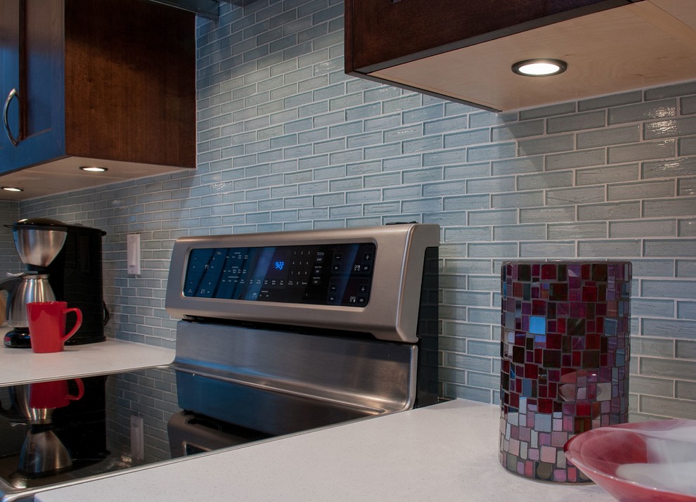 Clear Light Blue Glass Kitchen Backsplash - Kitchen - New York - by ...