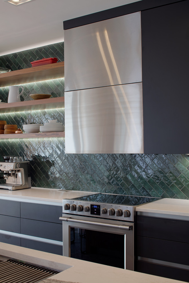 Concealed microwave hood with automatic door opener - Modern - Kitchen ...