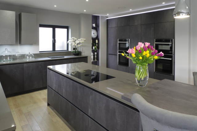 Concrete Graphite kitchen with secret doors - Contemporary - Kitchen ...