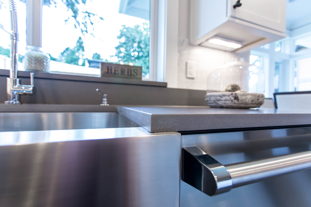 Concrete honed Stonewood Quartz edge with farm sink, quartz window sill ...