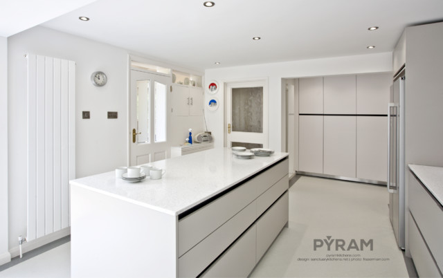 Contemporary handleless kitchen in light grey - Contemporary - Kitchen ...