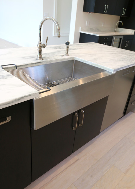 Contemporary Kitchen Design with Marble Waterfall Countertop ...