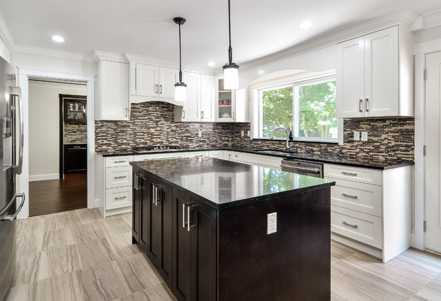 Contemporary kitchen island with shaker style cabinets Vancouver ...