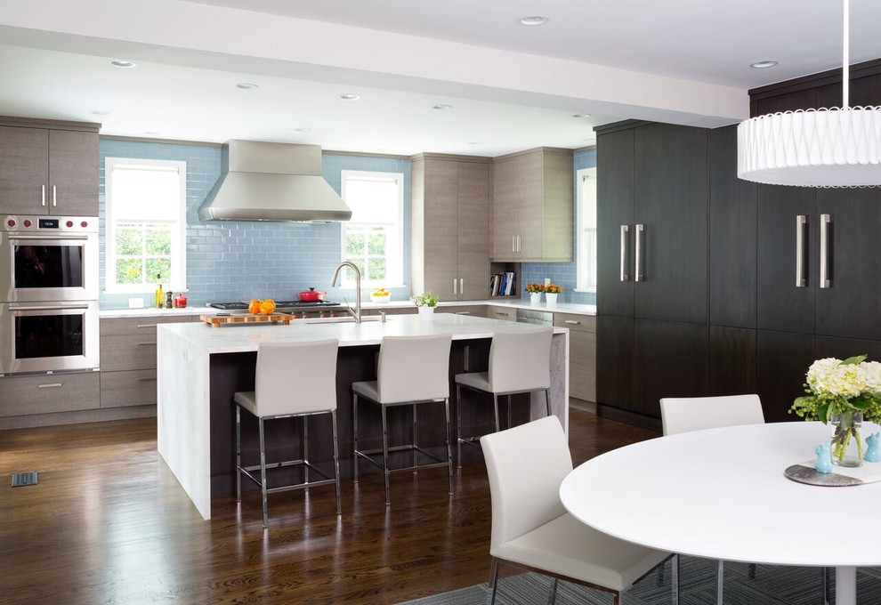 Contemporary Kitchen with Blue Backsplash - Contemporary - Kitchen ...