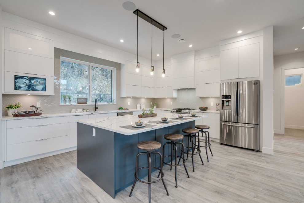 Contemporary Kitchen with Contrasting Island & Quartz Counters ...