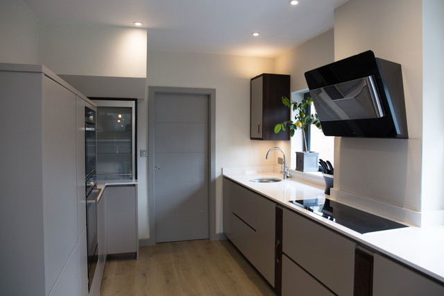 Contemporary matt taupe kitchen with quirky extractor - Contemporary ...