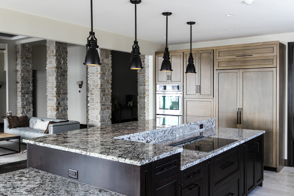 Contemporary Open Kitchen with Gray Granite - Modern - Kitchen - Other ...